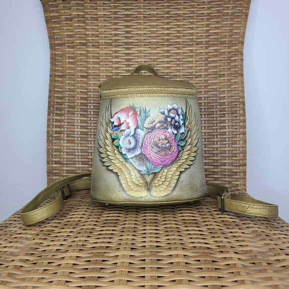 Anuschka | Bags | Anuschka Bag Bucket Backpack Angel Wings Hand Painted ...
